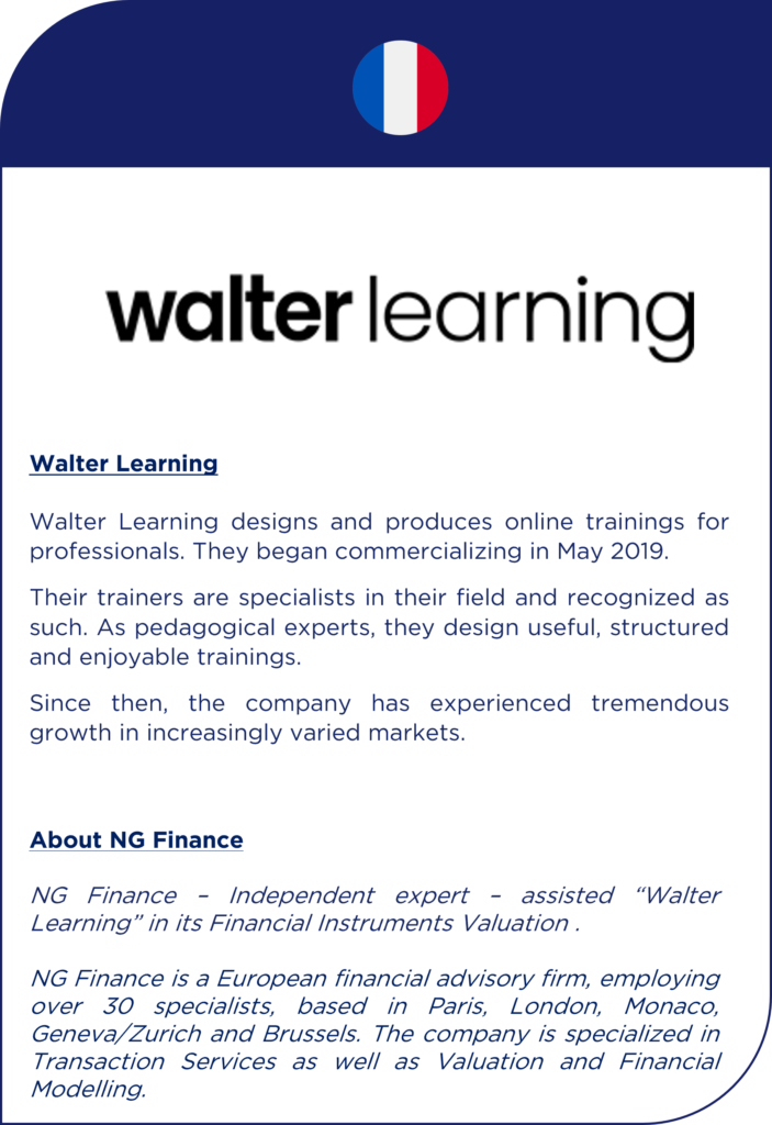 NG Finance a assisté Walter Learning dans sa valorisation d'instruments ...