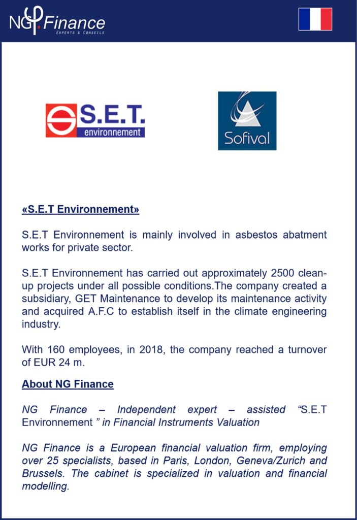 NG Finance a accompagné la société SET Environnement dans sa valorisation d'instruments ...
